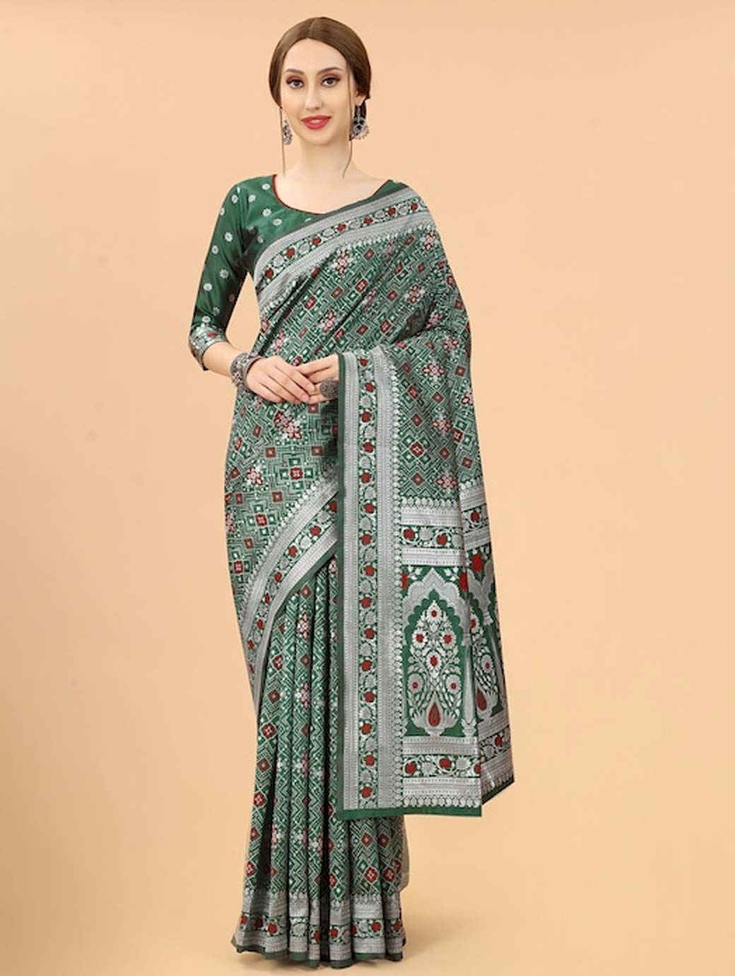 Green Woven Design Zari Silk Cotton Banarasi Saree